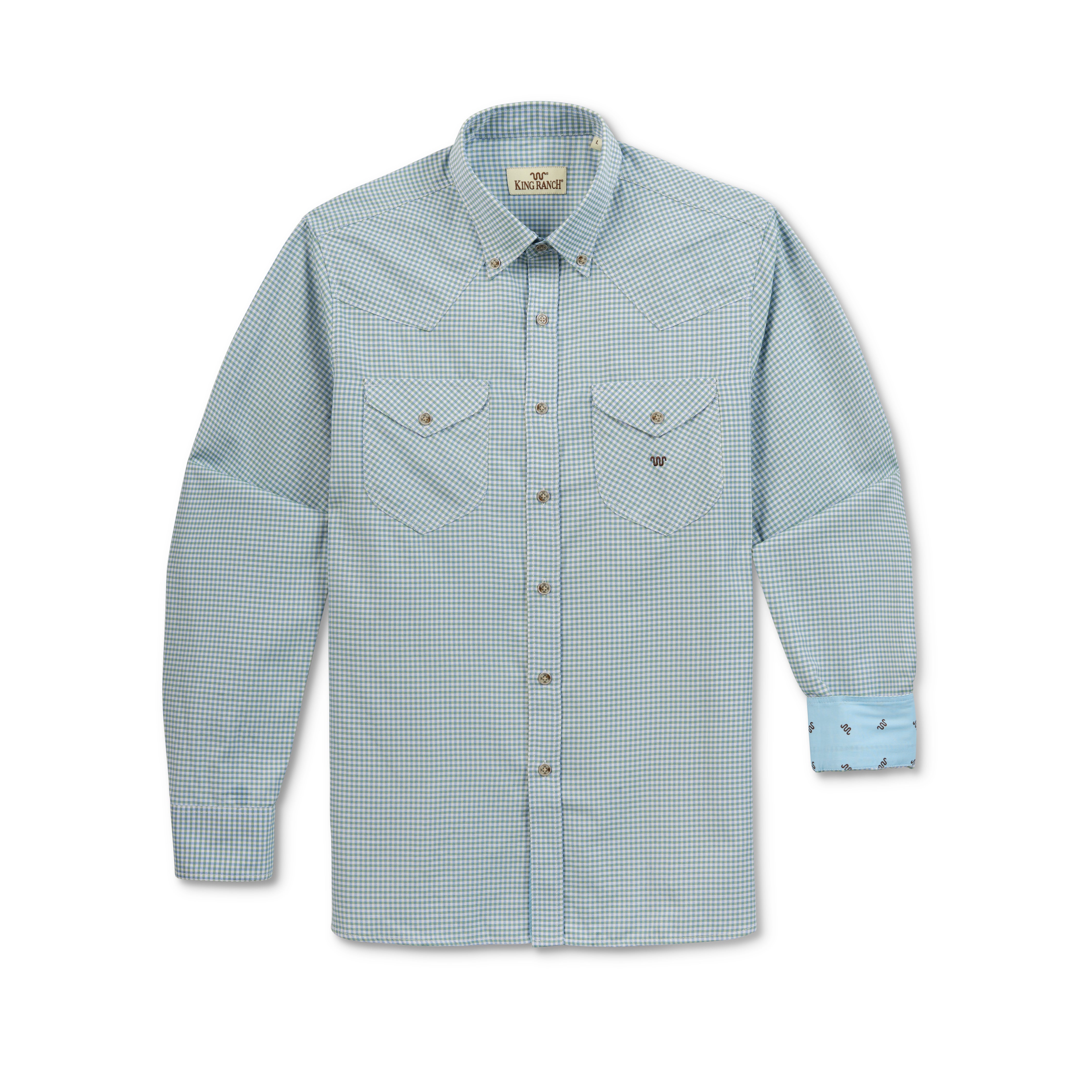 Men's L/S Two Tone Grid Western Collar Shirt Blu/Grn – King Ranch ...